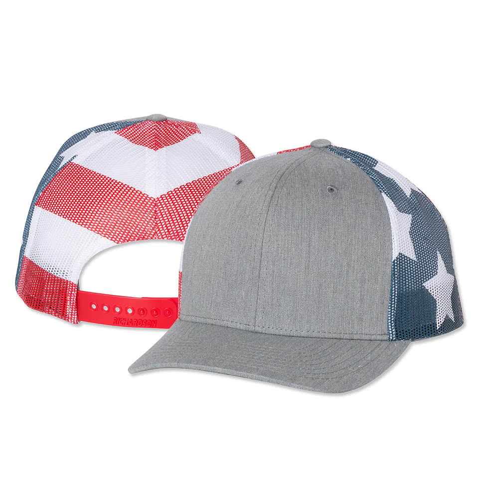 Richardson 112PM Printed Mesh Back Trucker Cap Heather Grey Stars Stripes